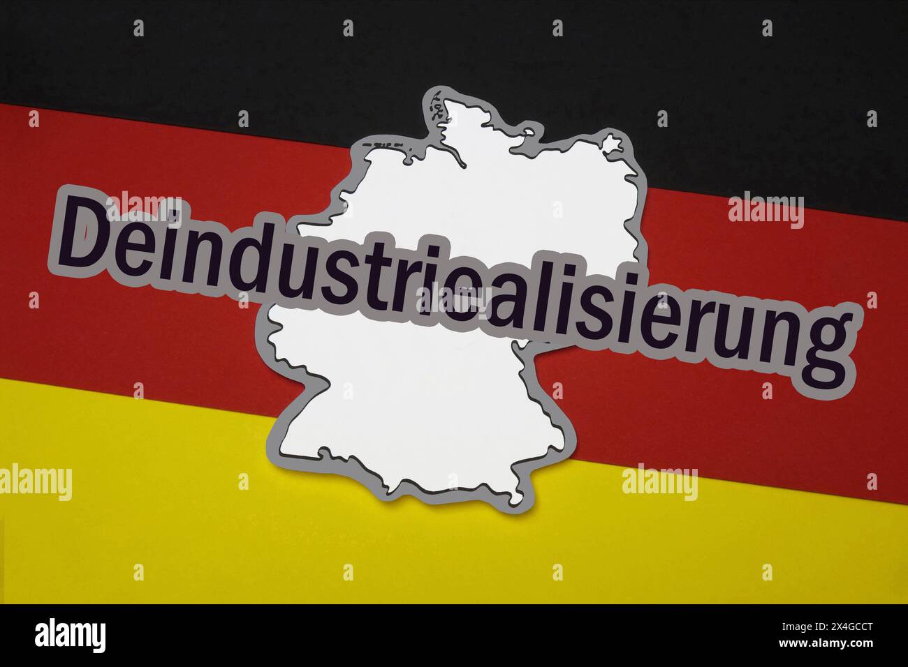 Deutschlandumriss auf Deutschlandfahne und Deindustriealisierung ...