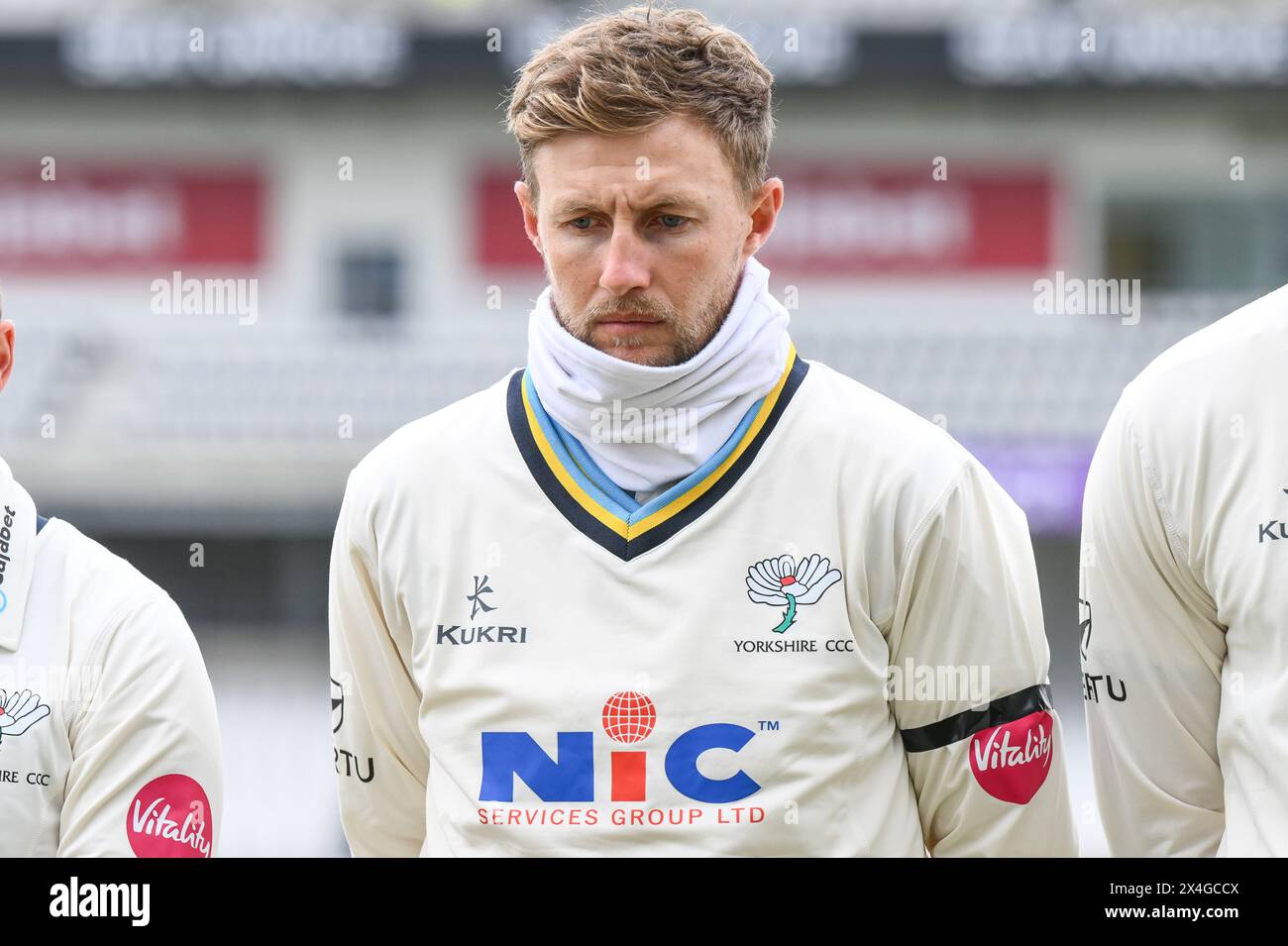 Joe Root of Yorkshire wears a black armband during the minutes silence ...