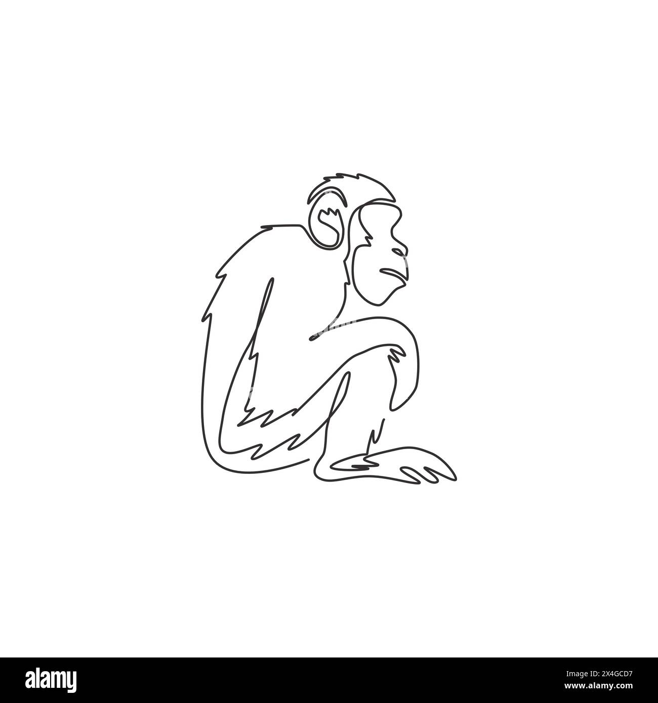 One single line drawing of cute sitting chimpanzee for company business ...