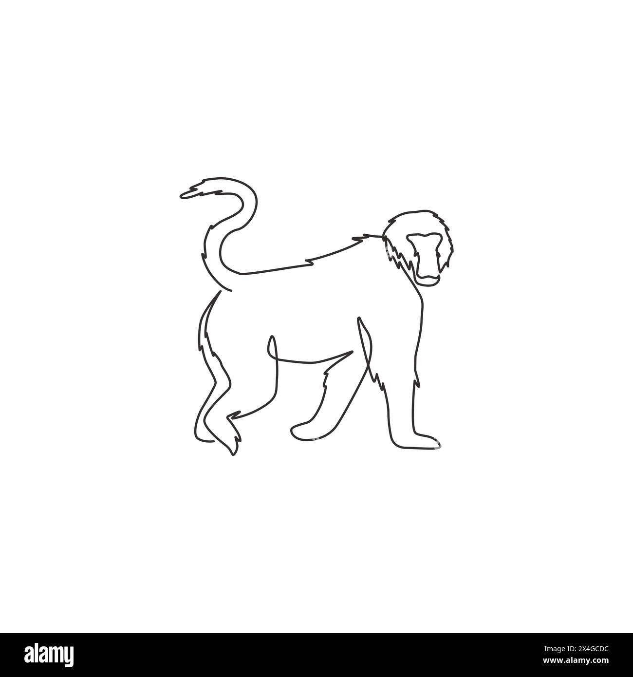 One continuous line drawing of walking baboon for conservation jungle ...