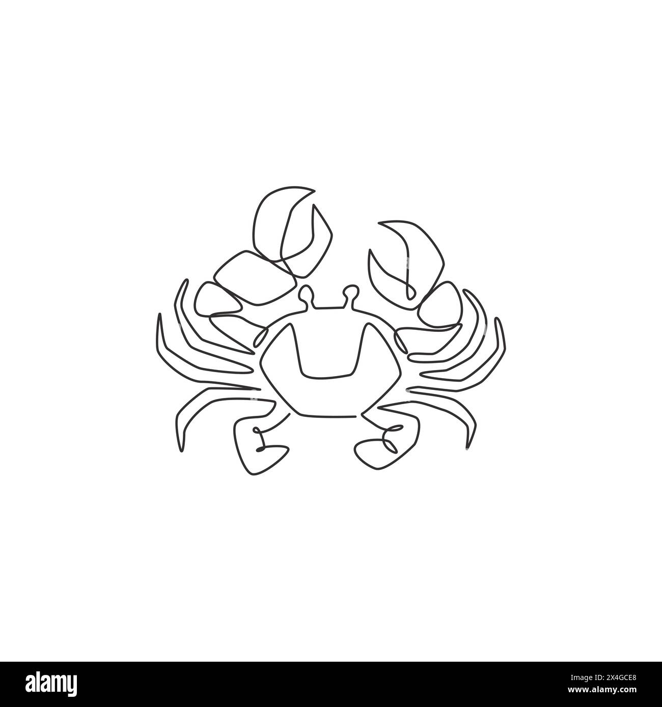 Single continuous line drawing of little crab with big claw for seafood ...