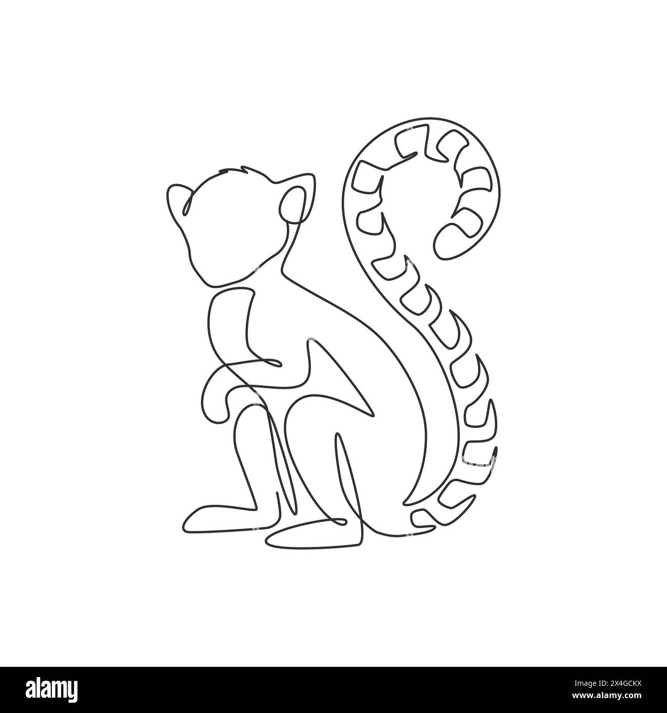 One single line drawing of cute funny sitting lemur for logo identity ...