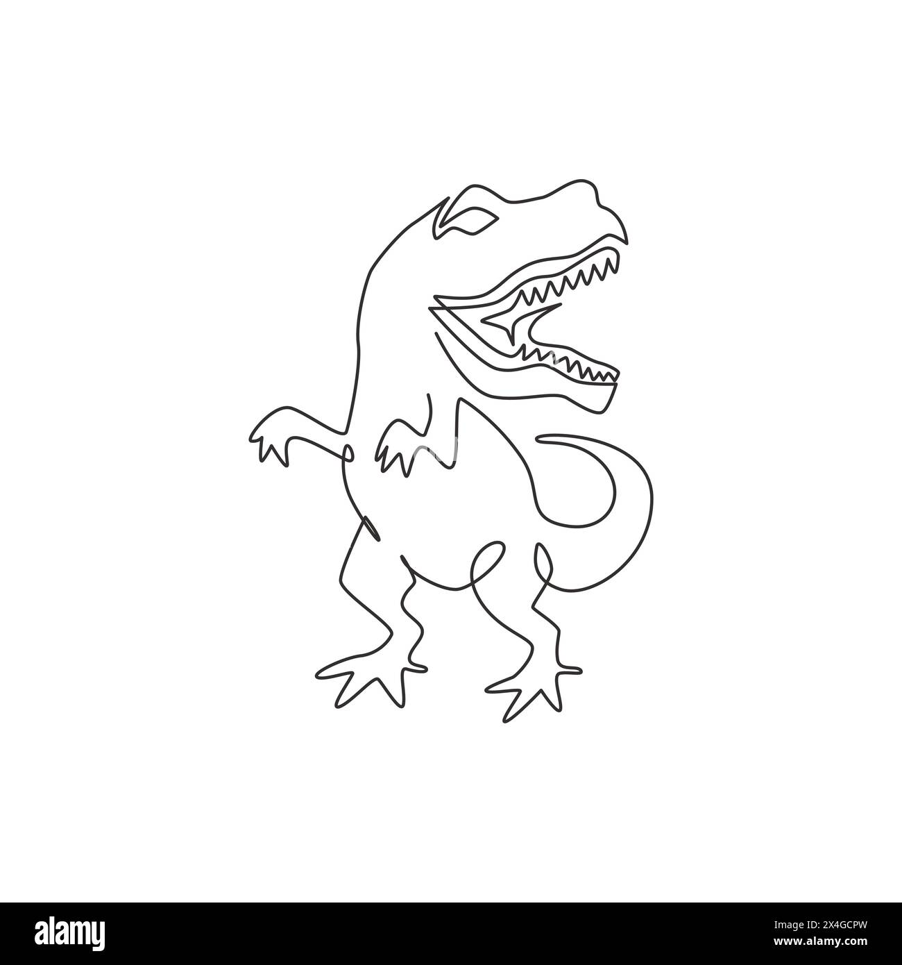 One single line drawing of wild and aggressive t-rex for logo identity ...