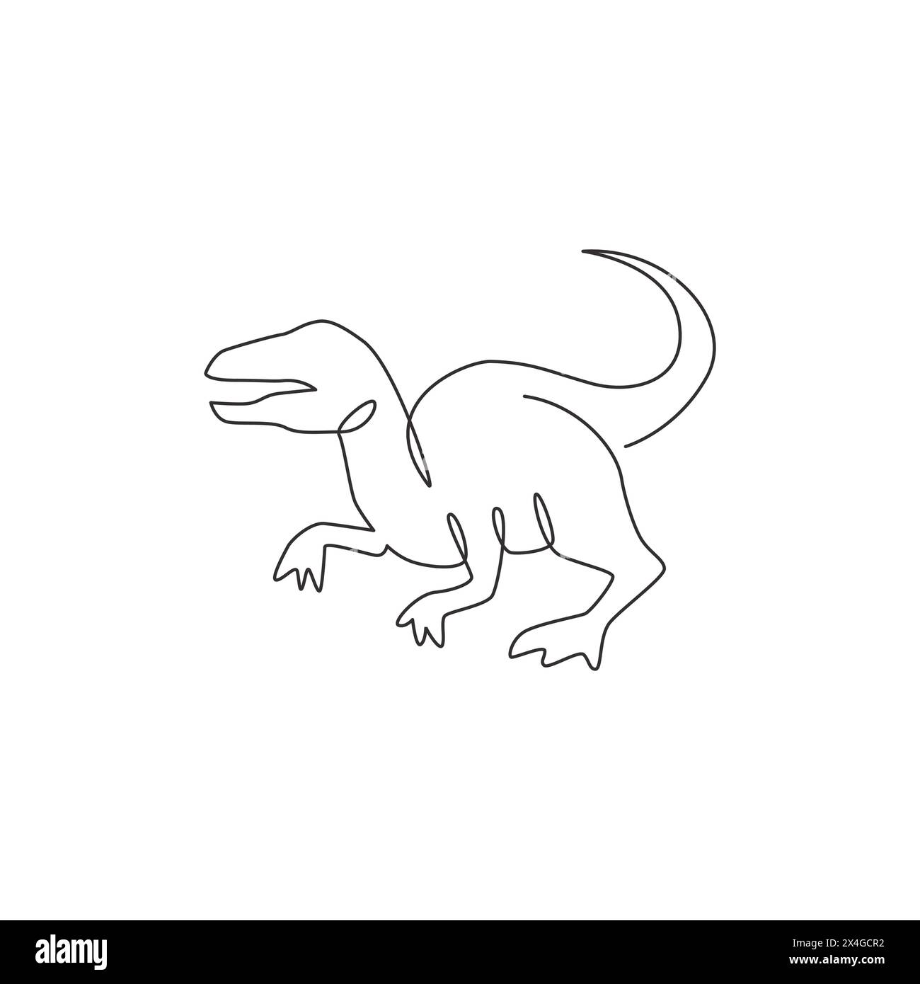 One continuous line drawing of aggressive predator velociraptor animal ...