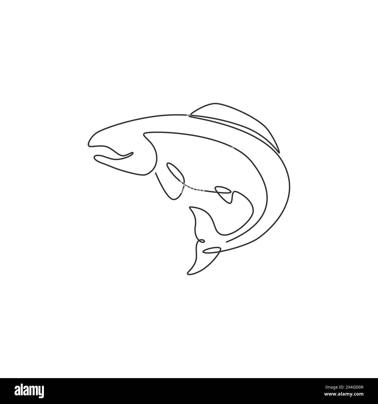One continuous line drawing of big salmon for fishing logo identity ...