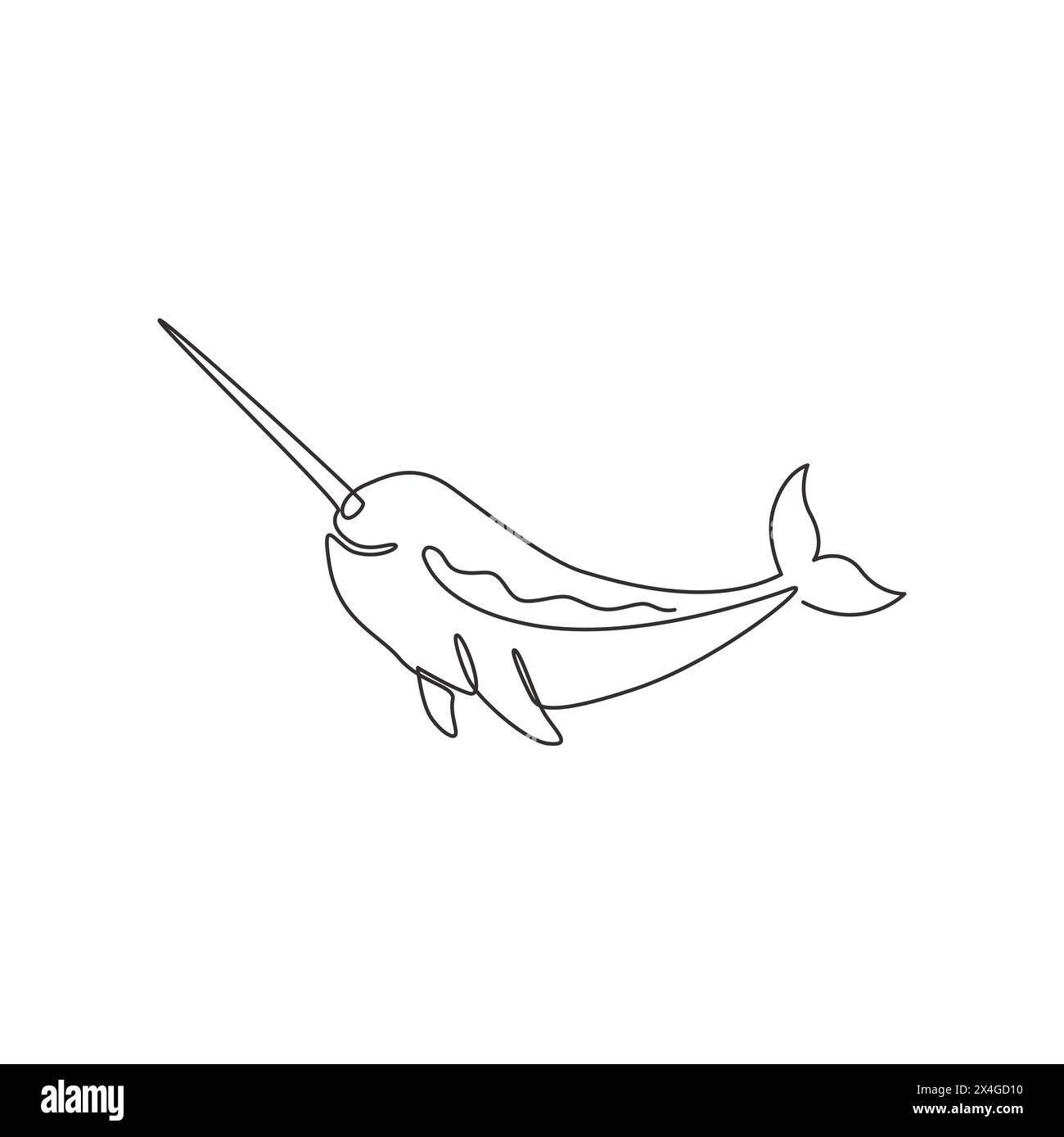 Single continuous line drawing of adorable narwhal for logo identity ...