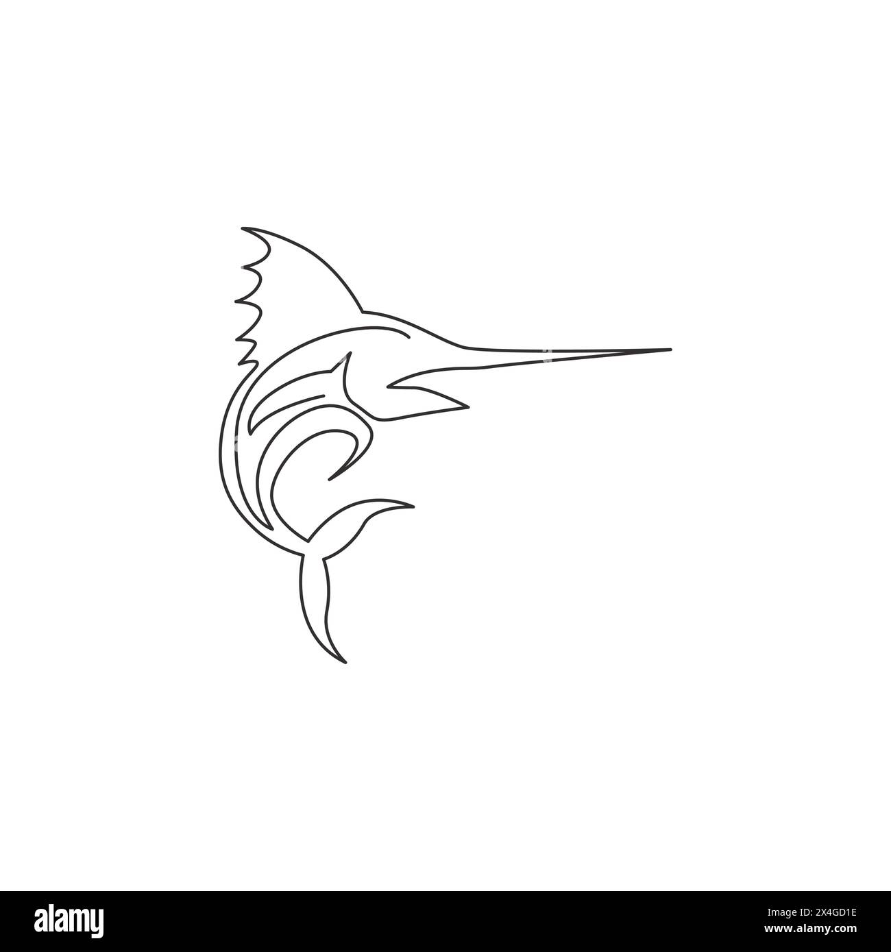Single continuous line drawing of large marlin for marine company logo ...