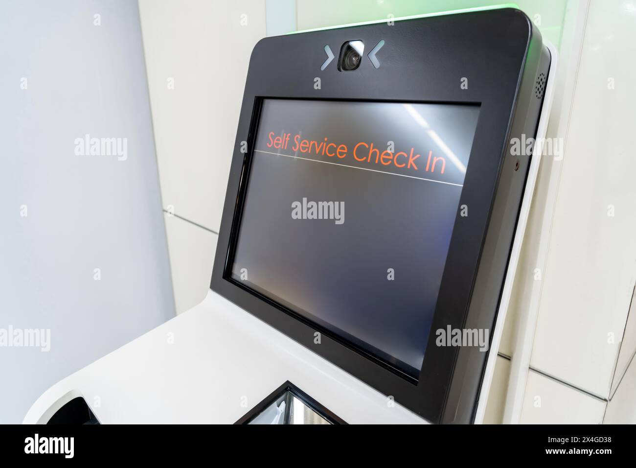 Check-in counter in departure area of contemporary airport terminal ...