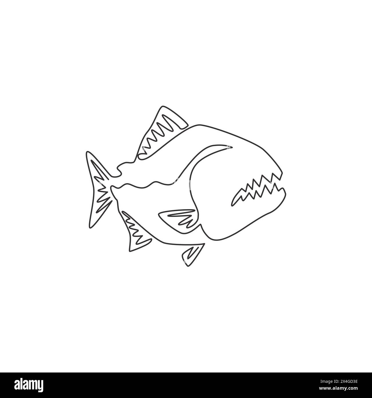 One continuous line drawing of dangerous piranha for logo identity ...