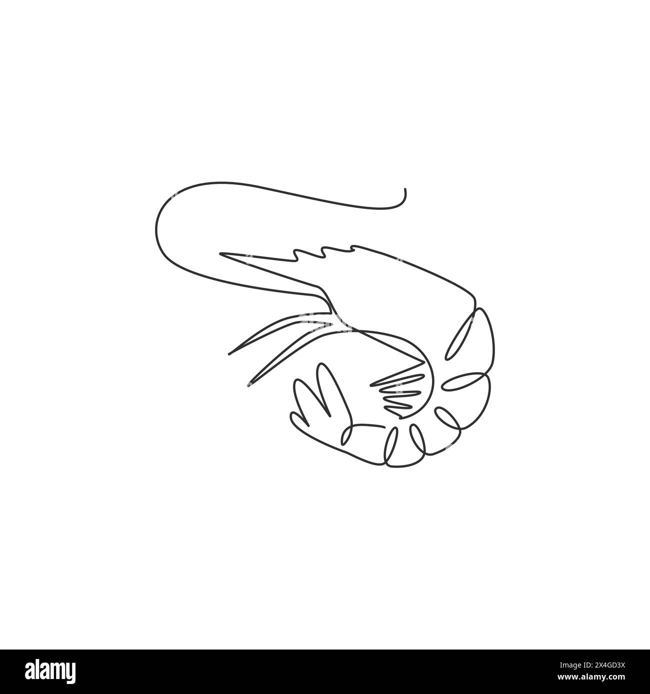 One continuous line drawing of fresh shrimp for seafood logo identity ...
