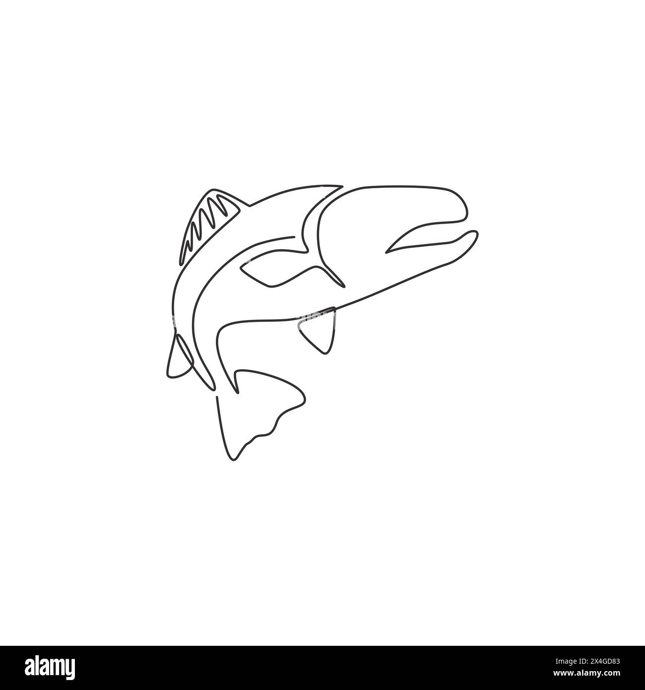 One continuous line drawing of big salmon for fishing logo identity ...