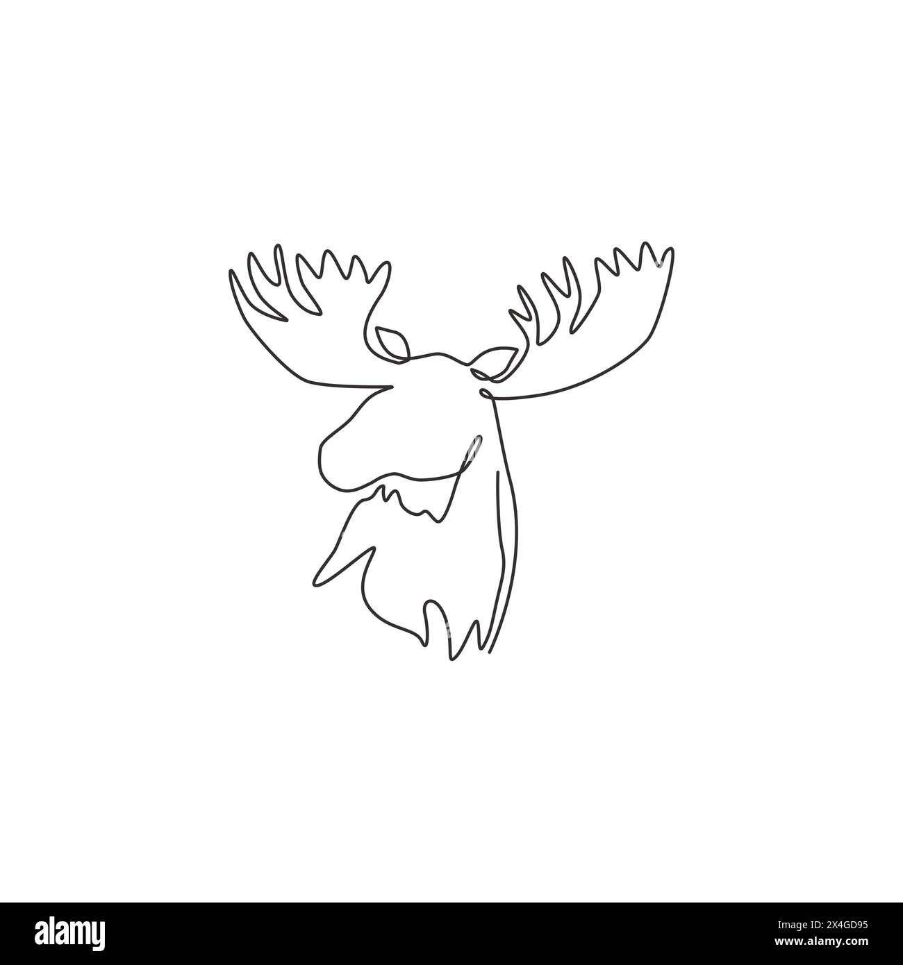 One continuous line drawing of gallant moose head for zoo logo identity ...