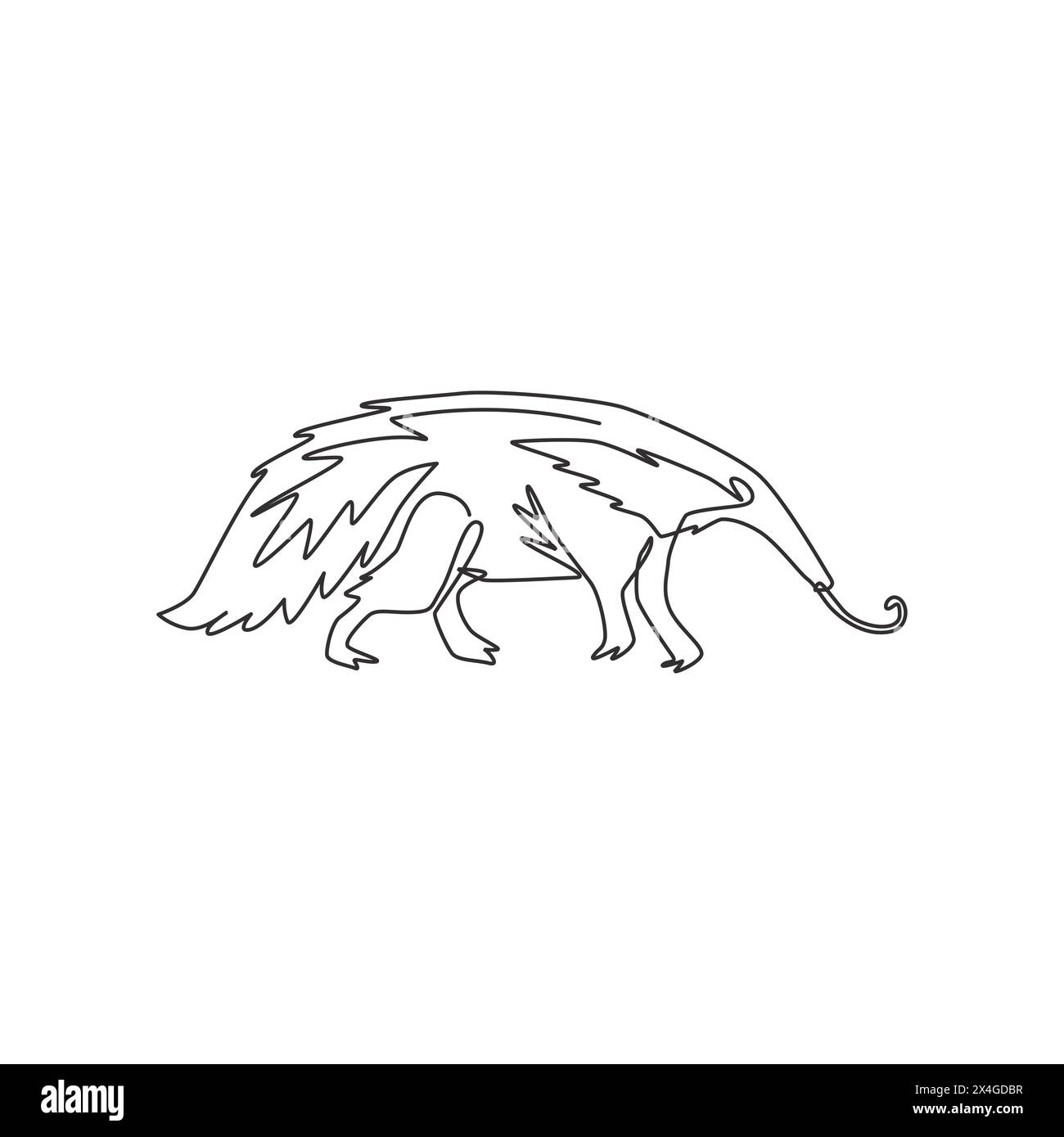 One single line drawing of big anteater for logo identity. Worm tongue ...