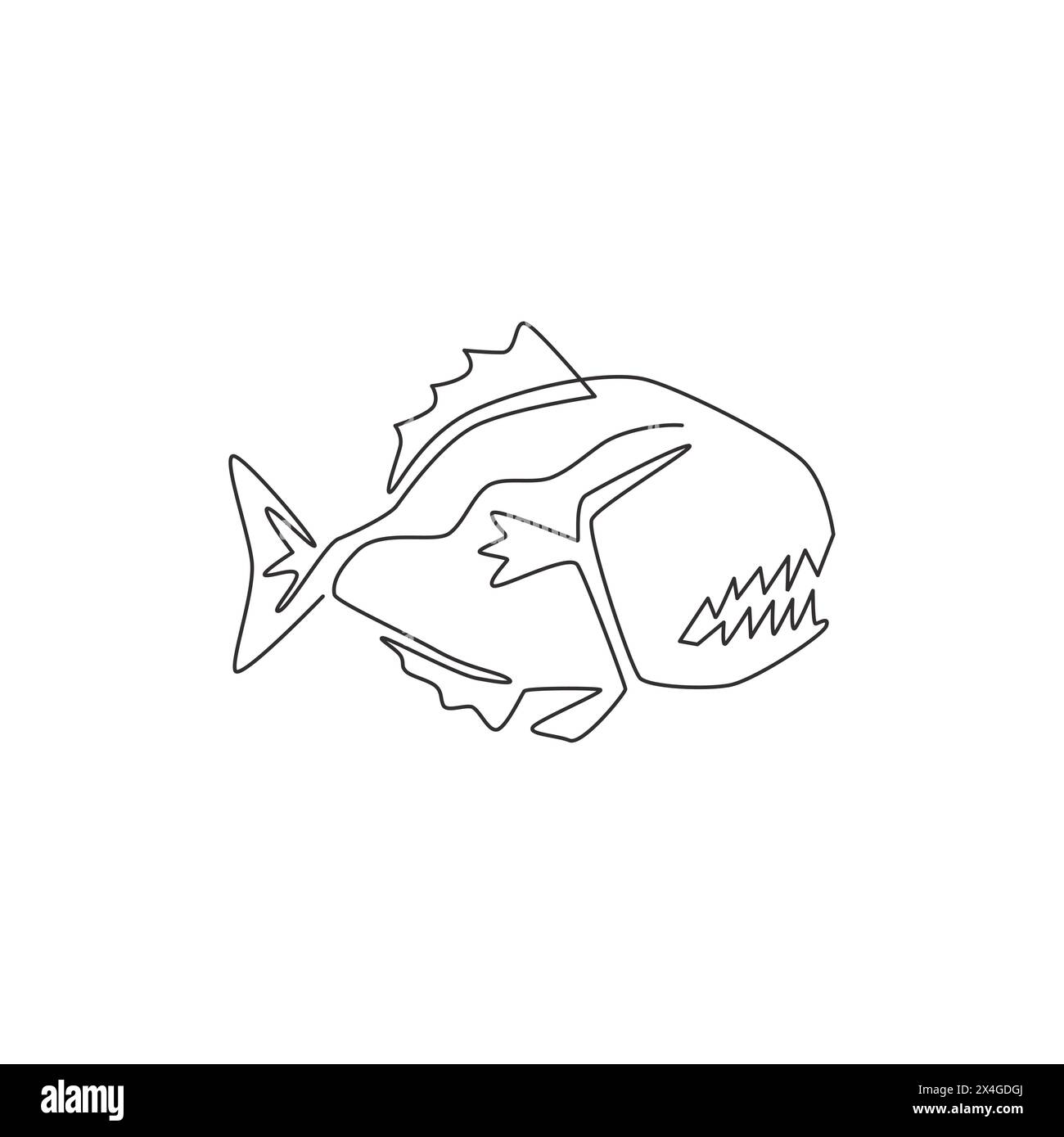 One continuous line drawing of dangerous piranha for logo identity ...