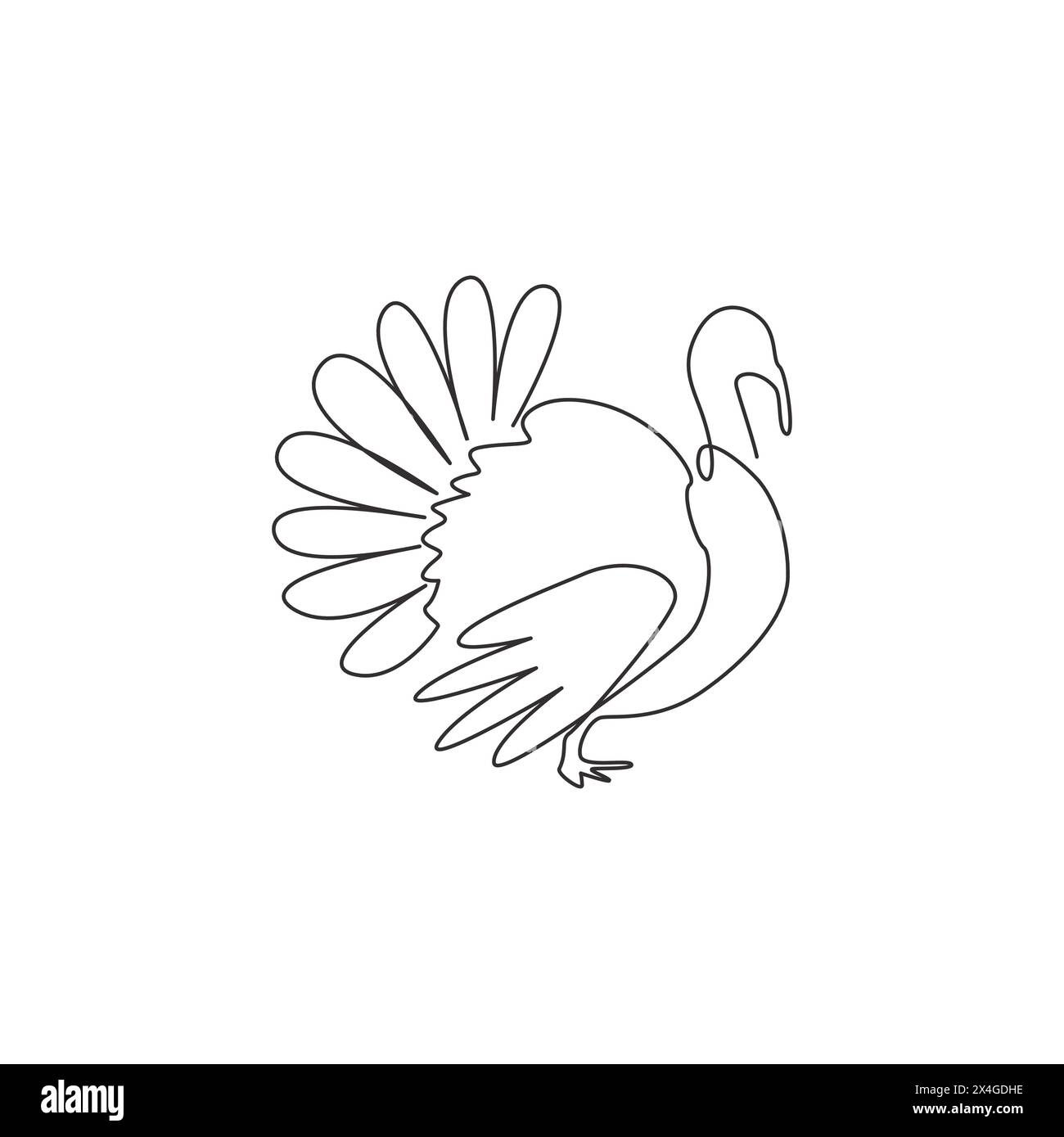 One single line drawing of big turkey for poultry logo identity. Fowl ...