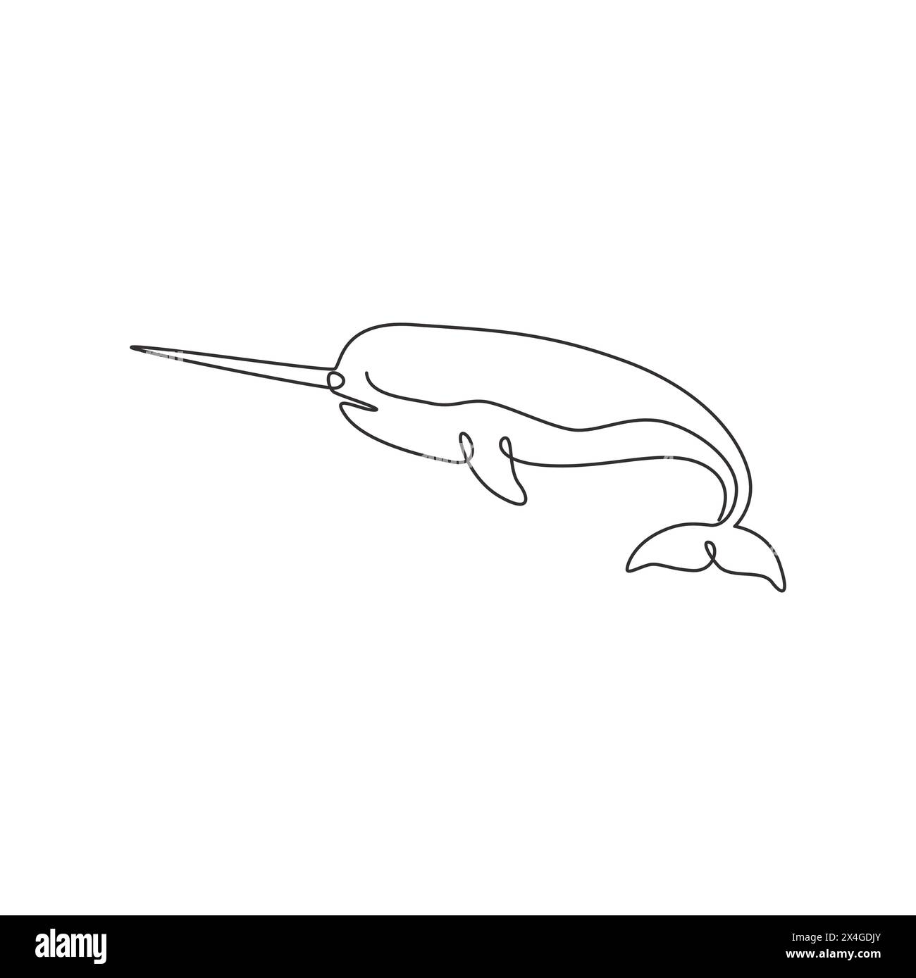 Single continuous line drawing of adorable narwhal for logo identity ...