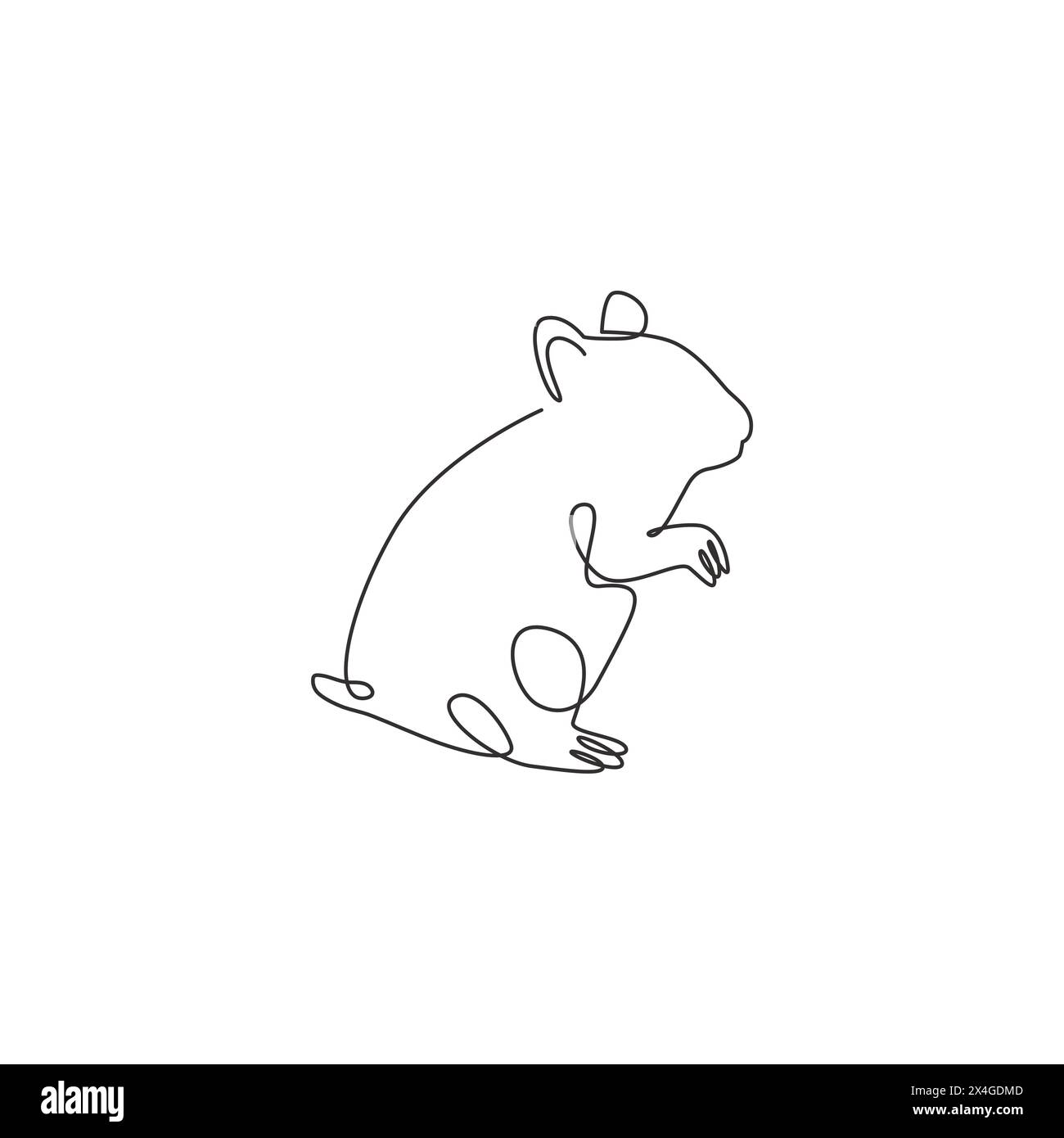 One single line drawing of standing cute hamster for domestic logo ...