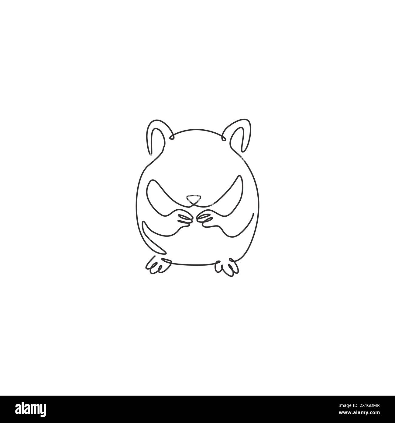 One single line drawing of cute hamster eating seeds for domestic logo ...