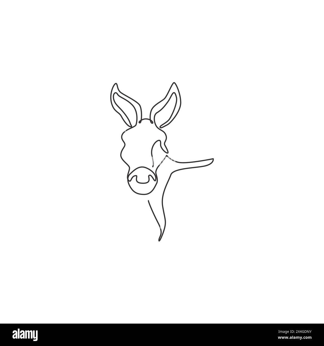 One single line drawing of cute donkey head for farm logo identity ...