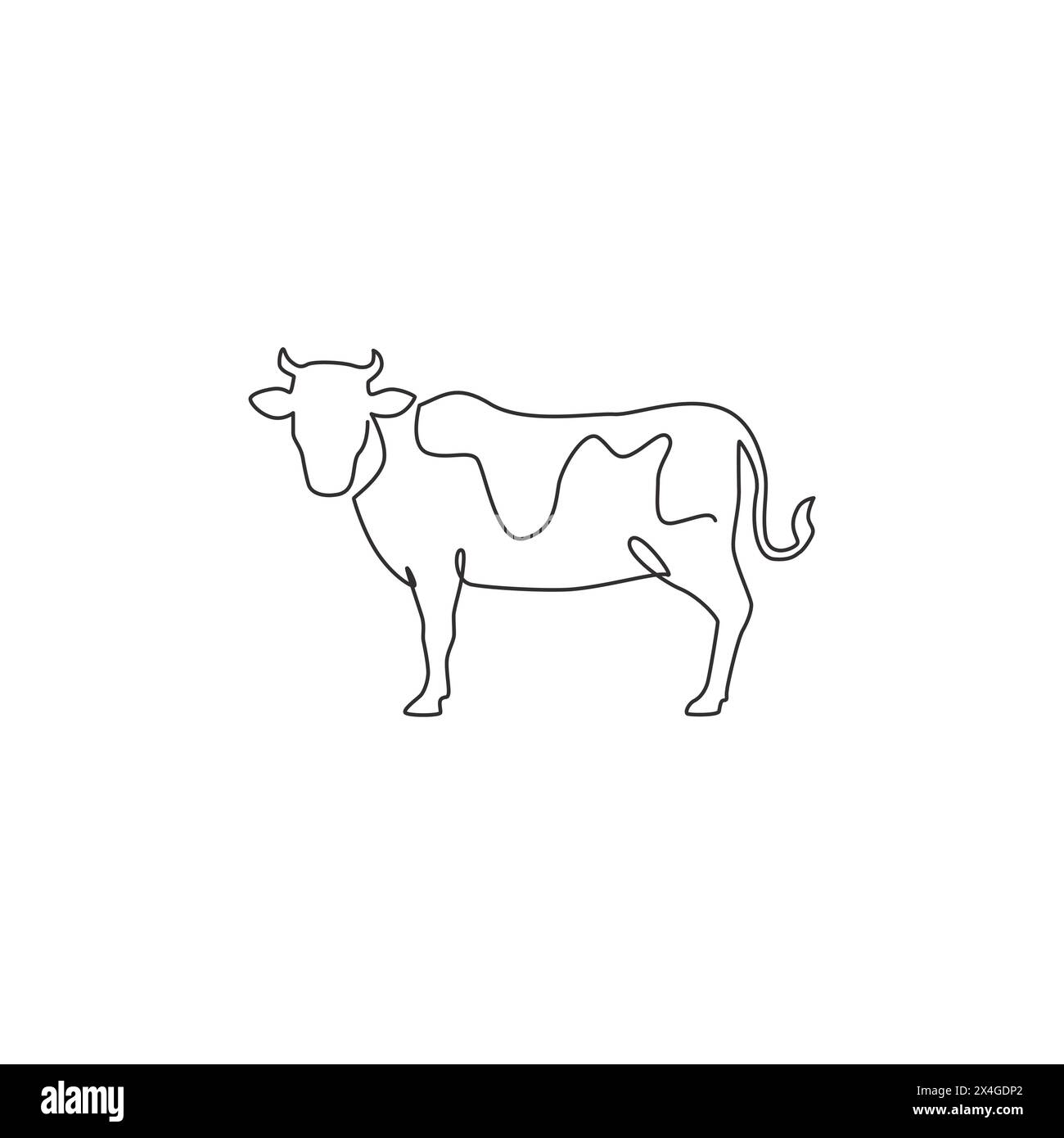 One single line drawing of fat cow for husbandry logo identity. Mammal ...