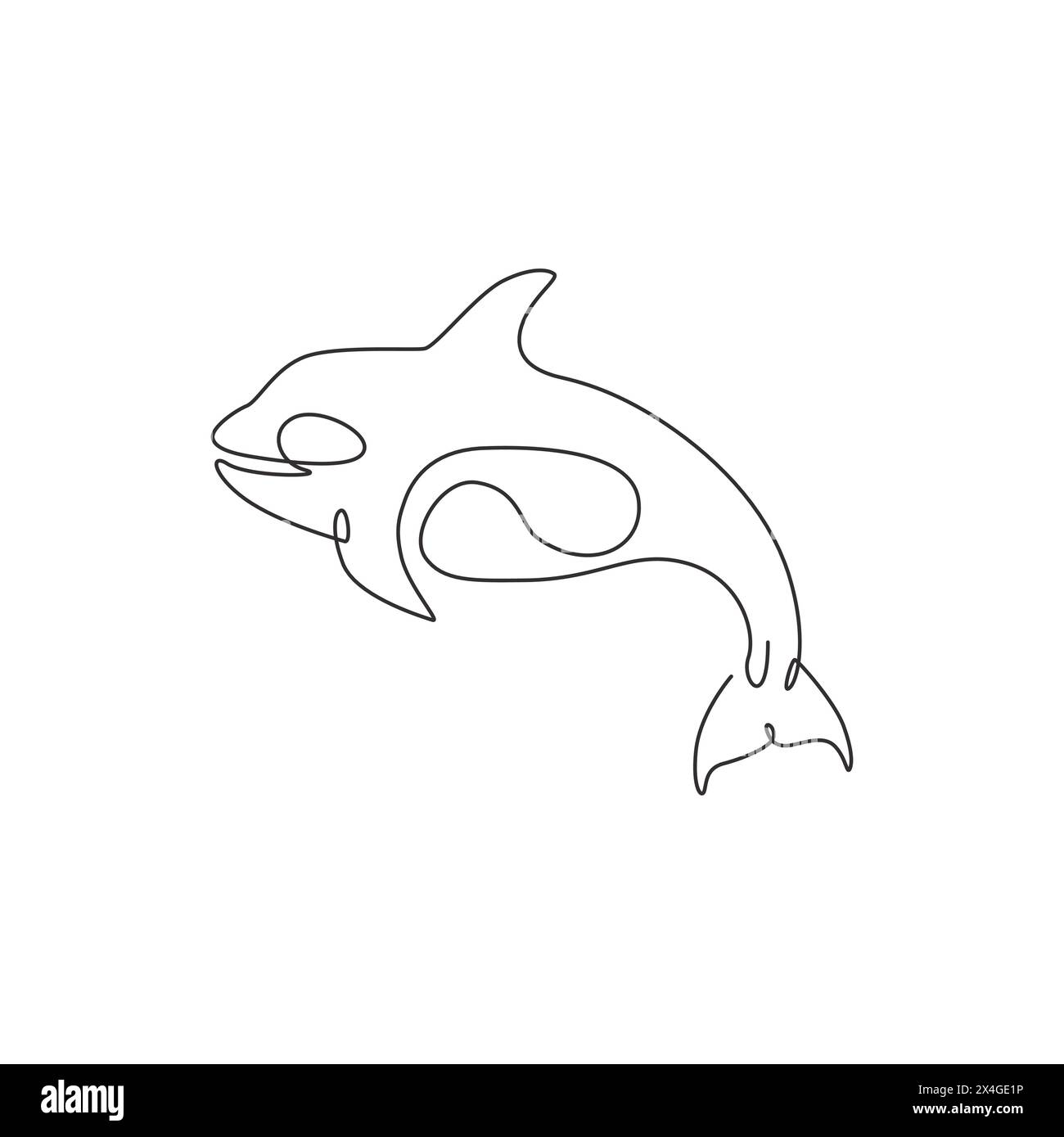 One single line drawing of big cute orca for company logo identity ...