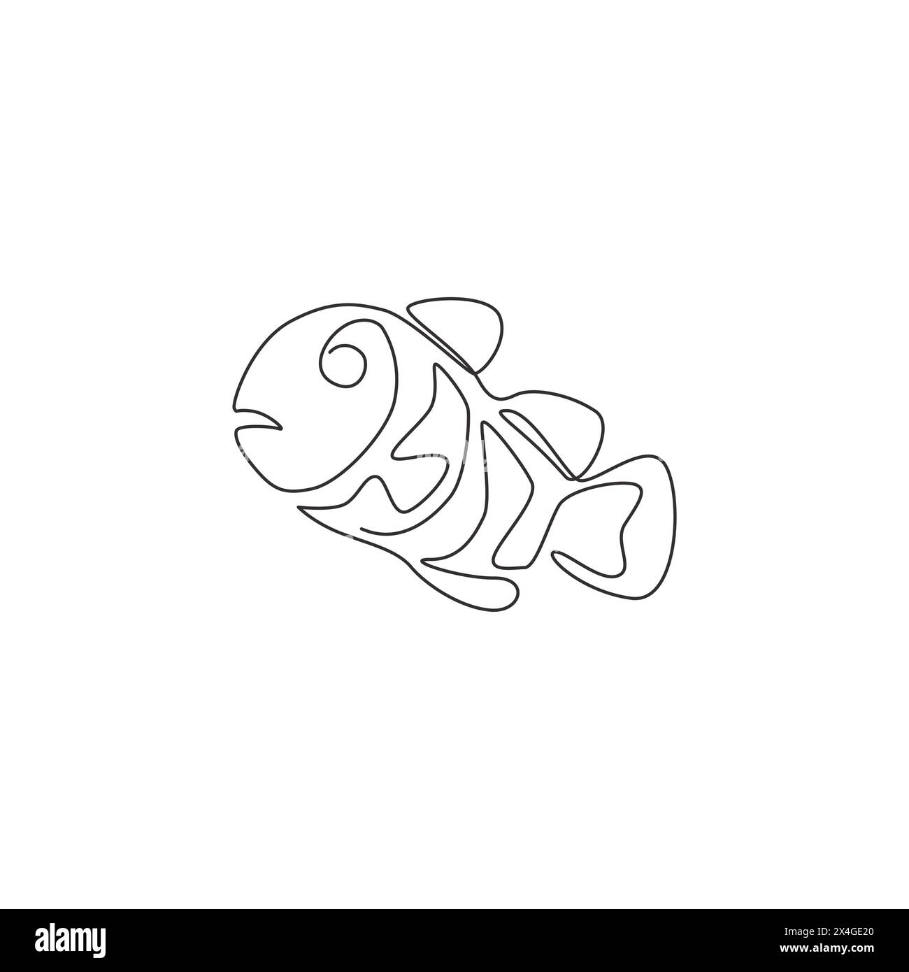 One single line drawing of cute clownfish for aquatic logo identity ...