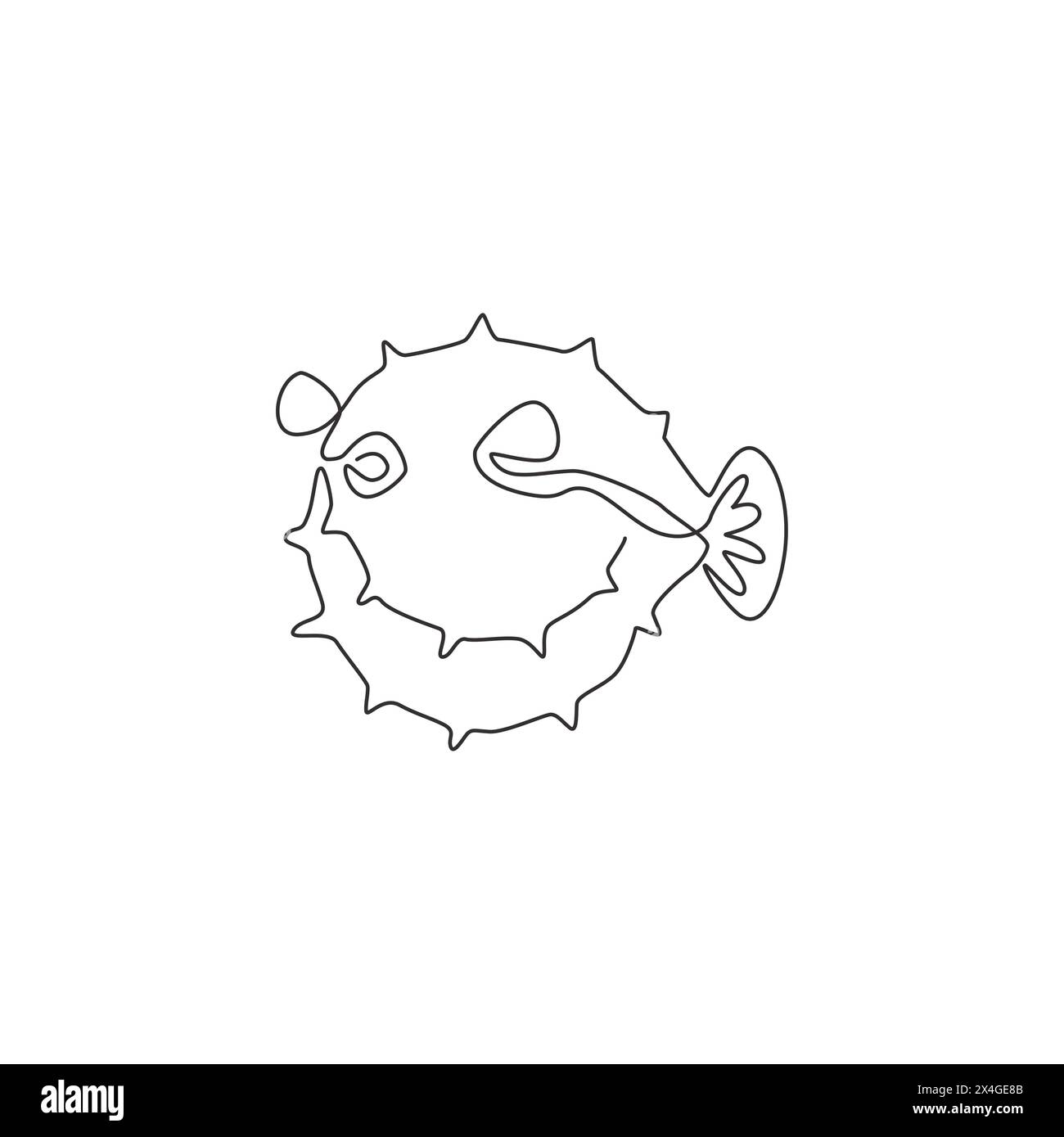 One single line drawing of beauty pufferfish for aquatic company logo ...