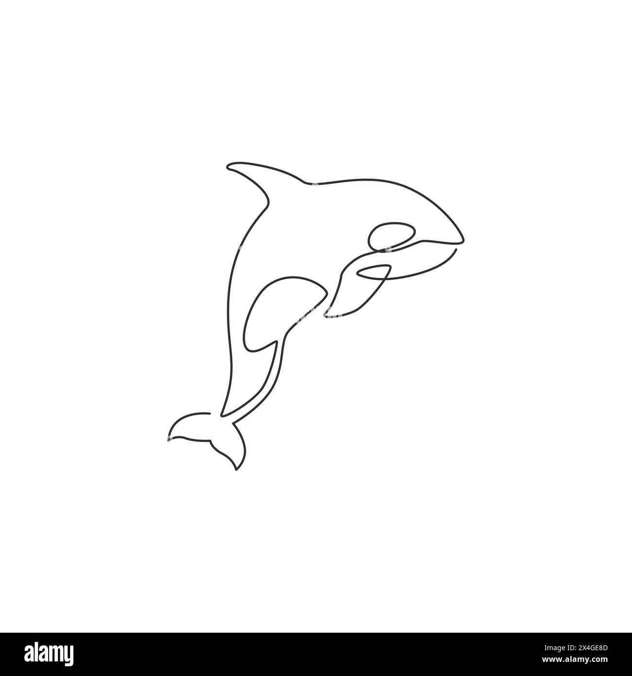 Single continuous line drawing of big adorable orca for company logo ...