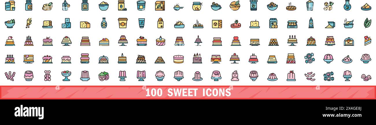 100 sweet icons set. Color line set of sweet vector icons thin line ...