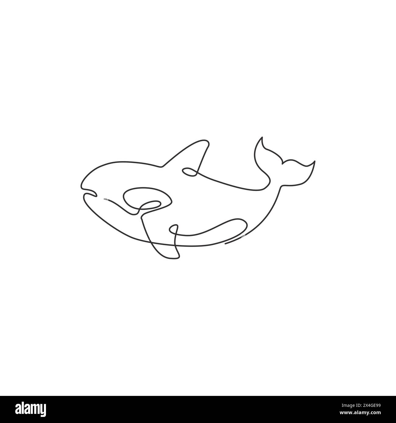 One continuous line drawing of cute orca for marine logo identity ...