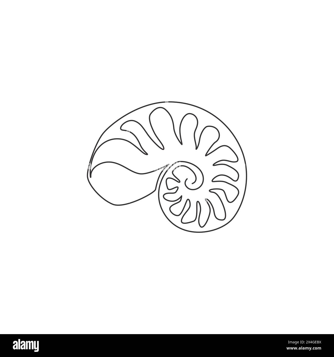 Single continuous line drawing beauty sea snail shell for nautical logo ...