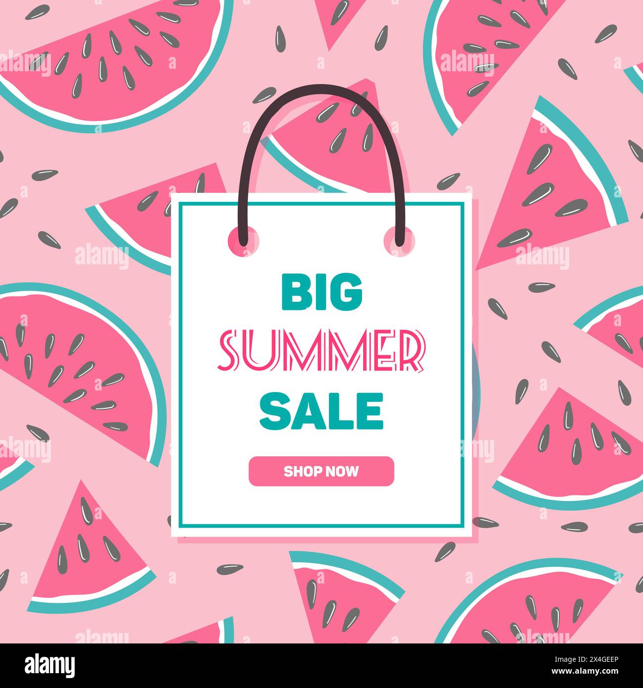 Big summer sale. Square banner in vintage style. Watermelon summer ...