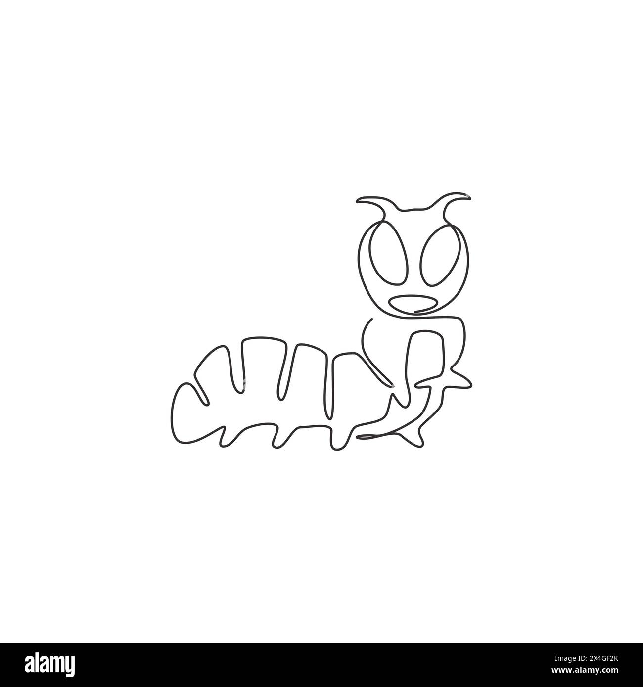 Single continuous line drawing of adorable caterpillar for company logo ...