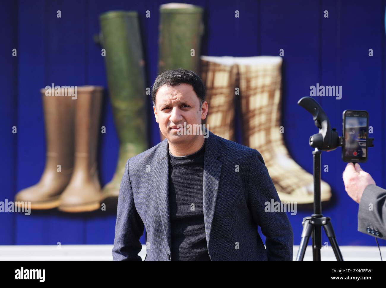 Scottish Labour leader Anas Sarwar speaks to the media during a visit ...