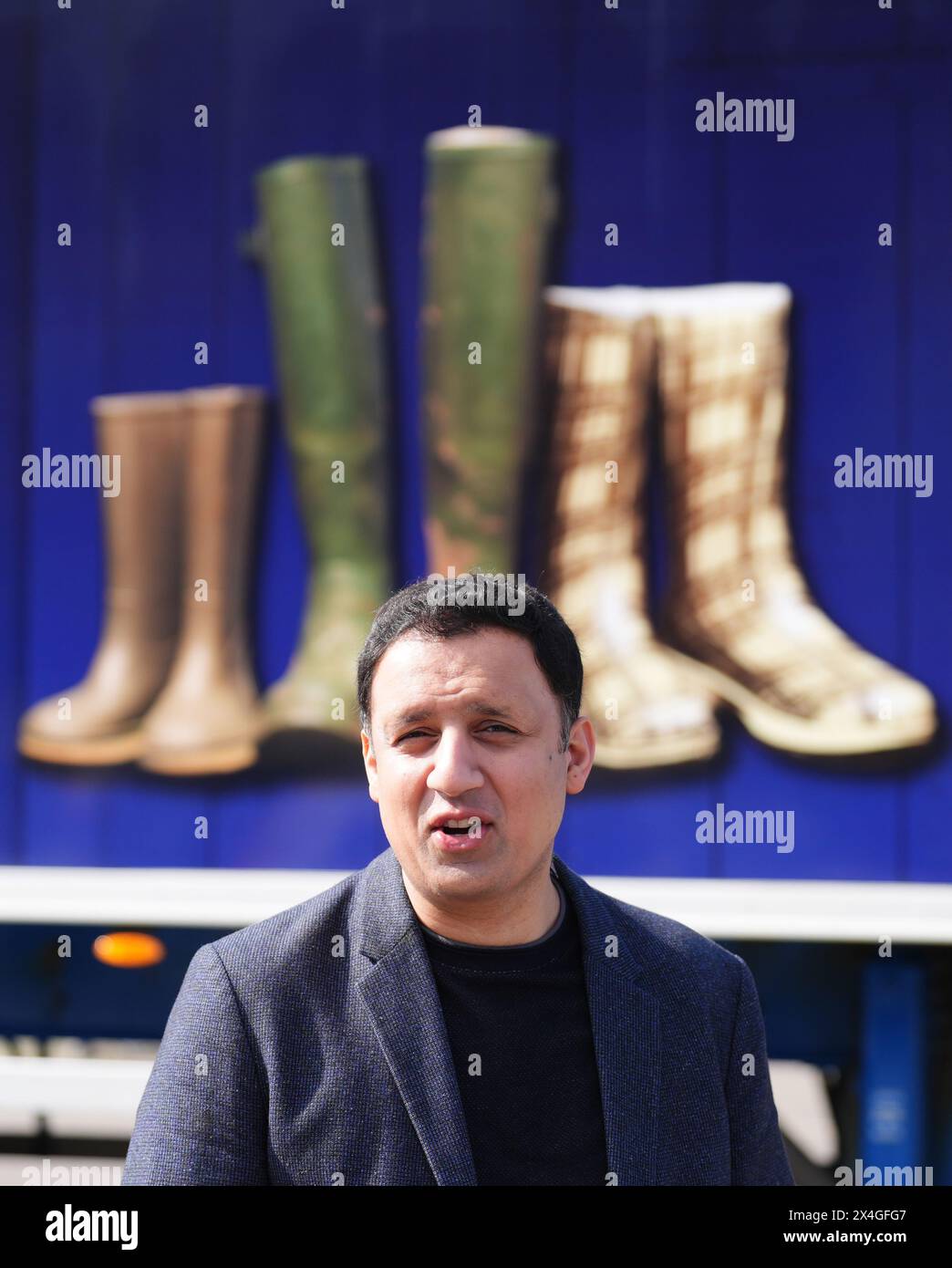 Scottish Labour leader Anas Sarwar speaks to the media during a visit ...