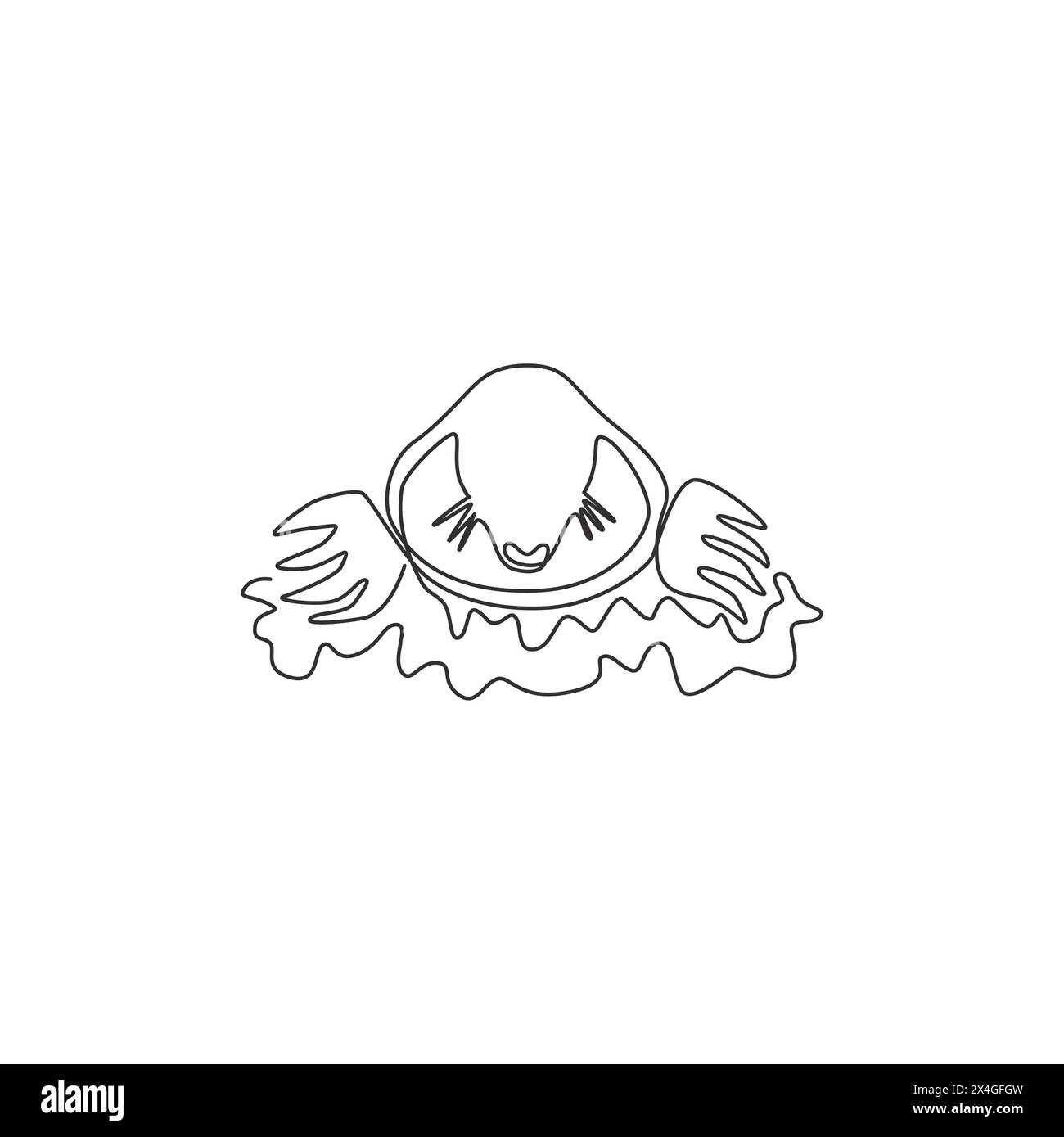 One continuous line drawing of cute lawn mole head out from ground for ...