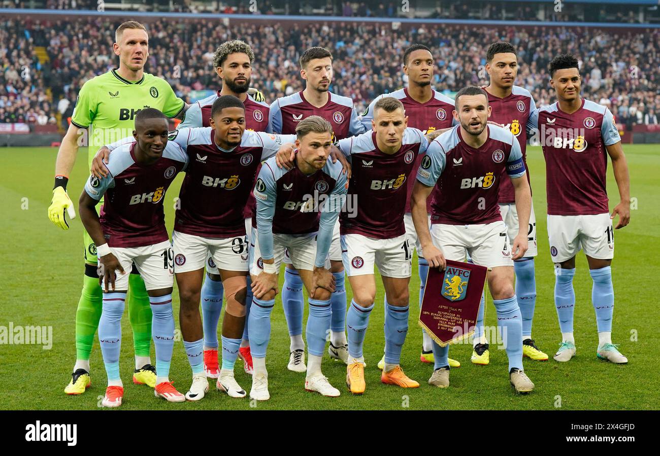 Birmingham, UK. 2nd May, 2024. The Aston Villa team line up during the ...