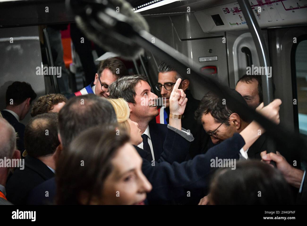 Paris, France. 03rd May, 2024. French Prime Minister Gabriel Attal (C) looks on during the ...