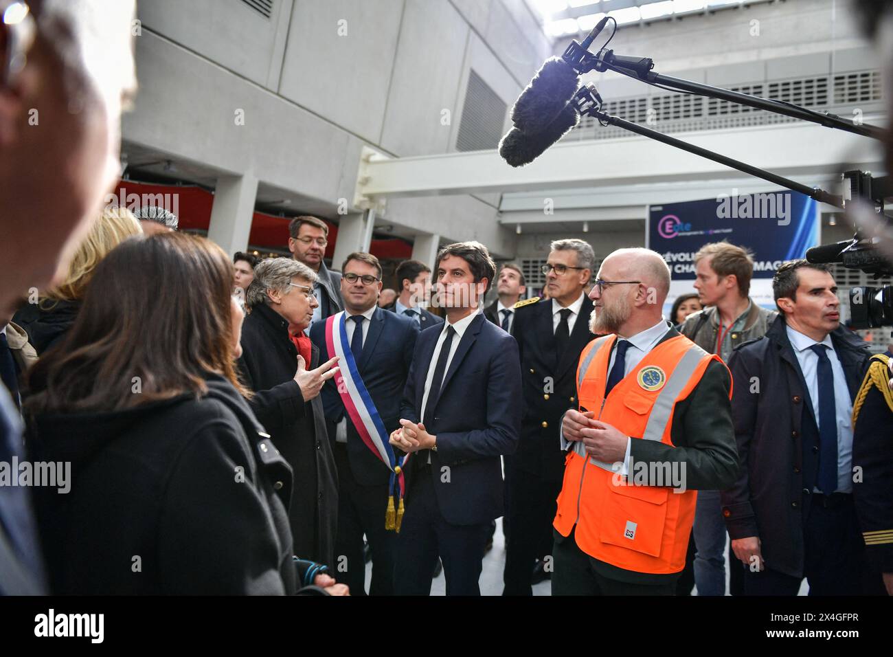 Paris, France. 03rd May, 2024. French Prime Minister Gabriel Attal (C ...
