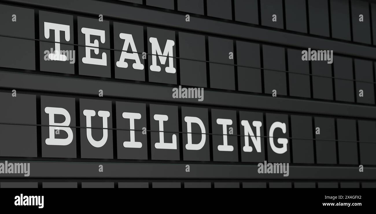 Team Building Team building. Black timetable display with white text ...