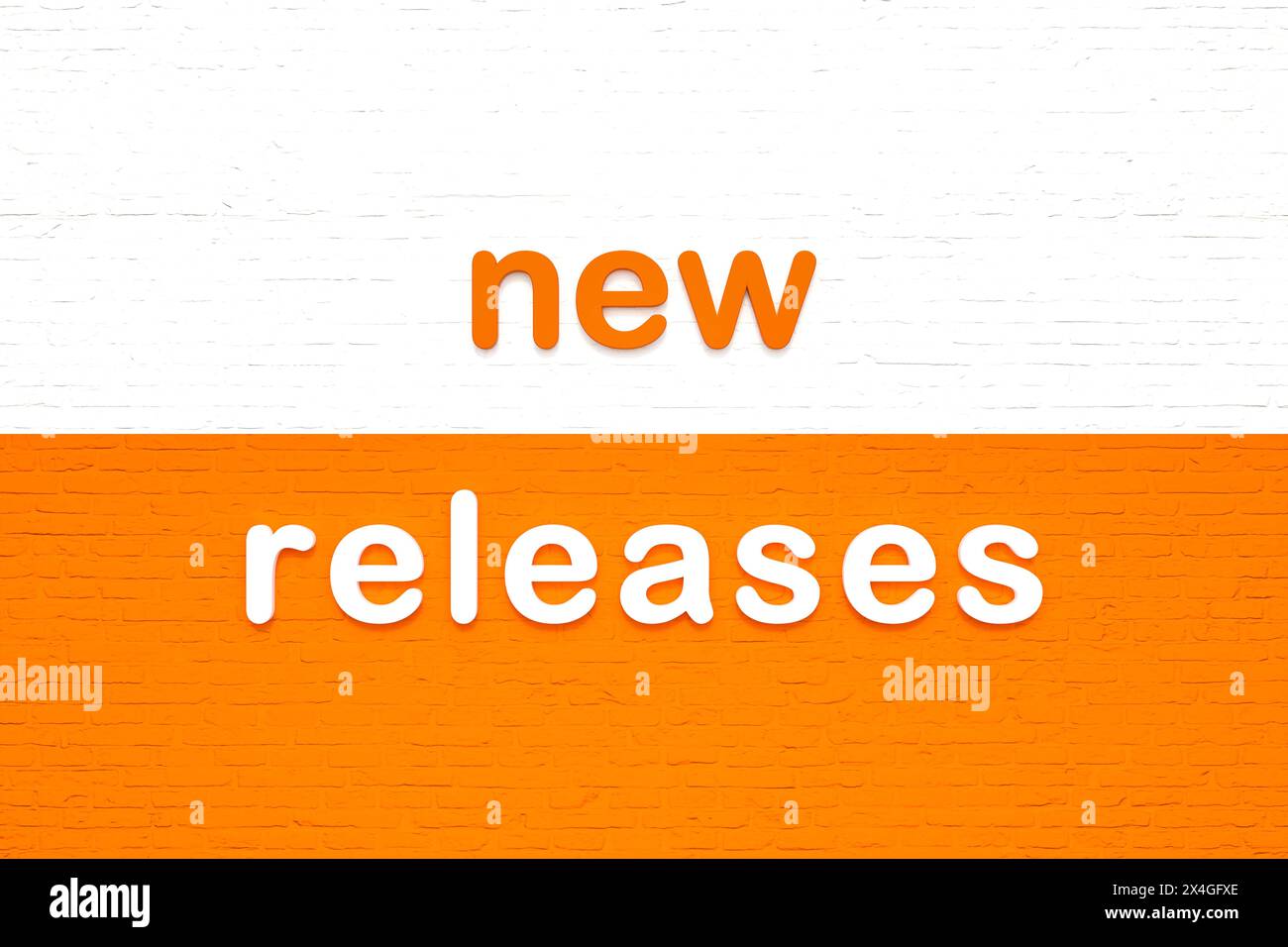 New releases. New releases. Colored letters against a white and orange ...