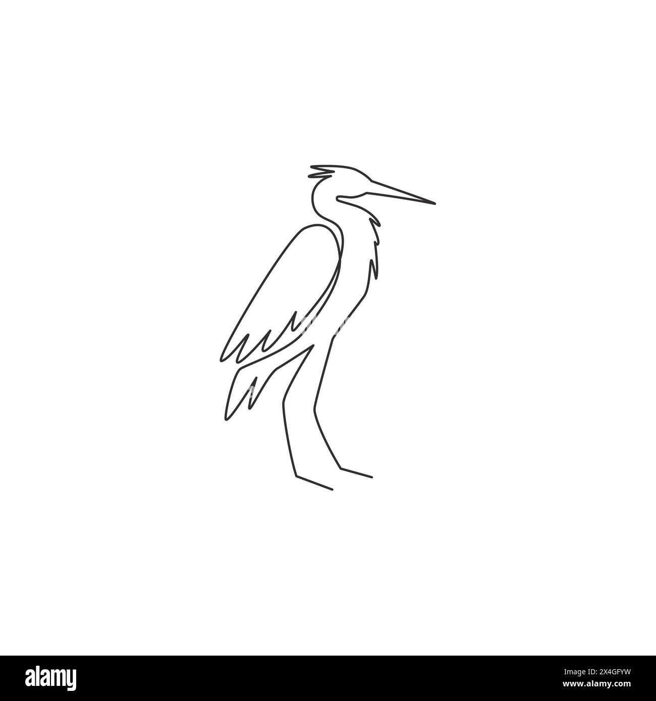 Single continuous line drawing of adorable standing heron for company ...