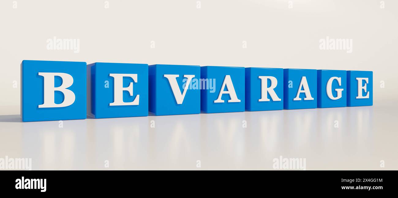 Beverage Beverage, single word. Blue dices with white letters and the ...