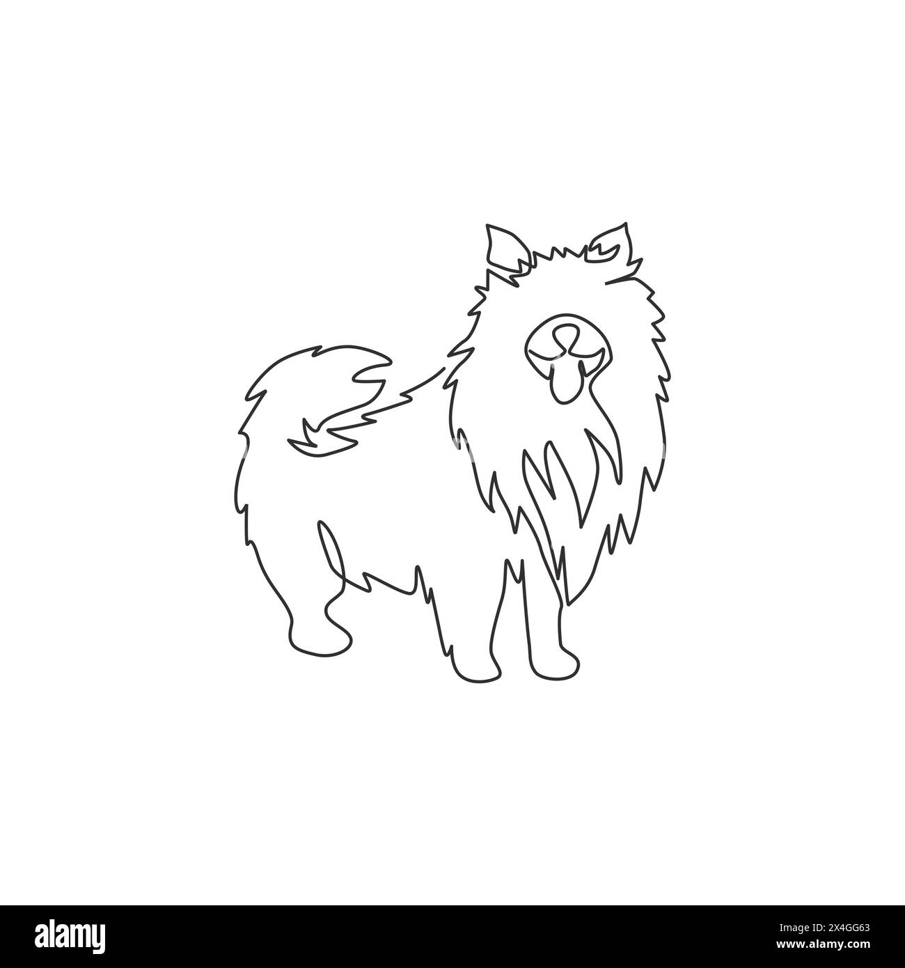 Single one line drawing of cute pomeranian dog for company logo ...