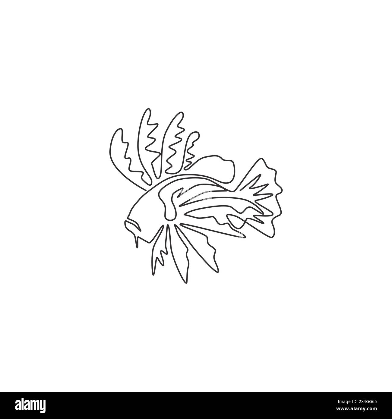 One continuous line drawing of scary lionfish for company logo identity ...