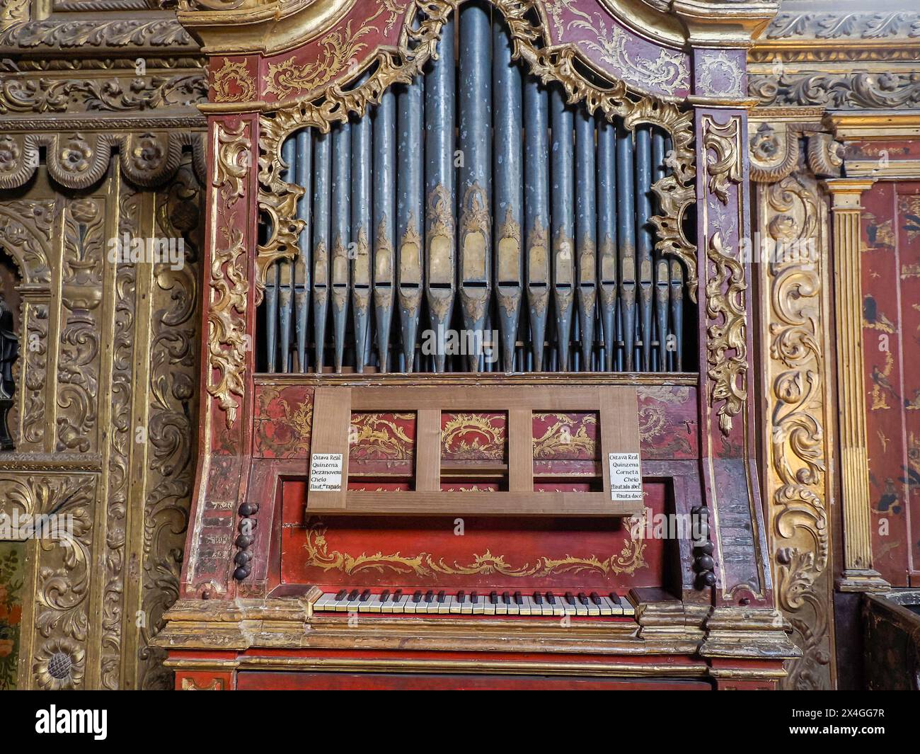 AVEIRO, PORTUGAL - APRIL 25 2024 old pipe organ in the church of City ...