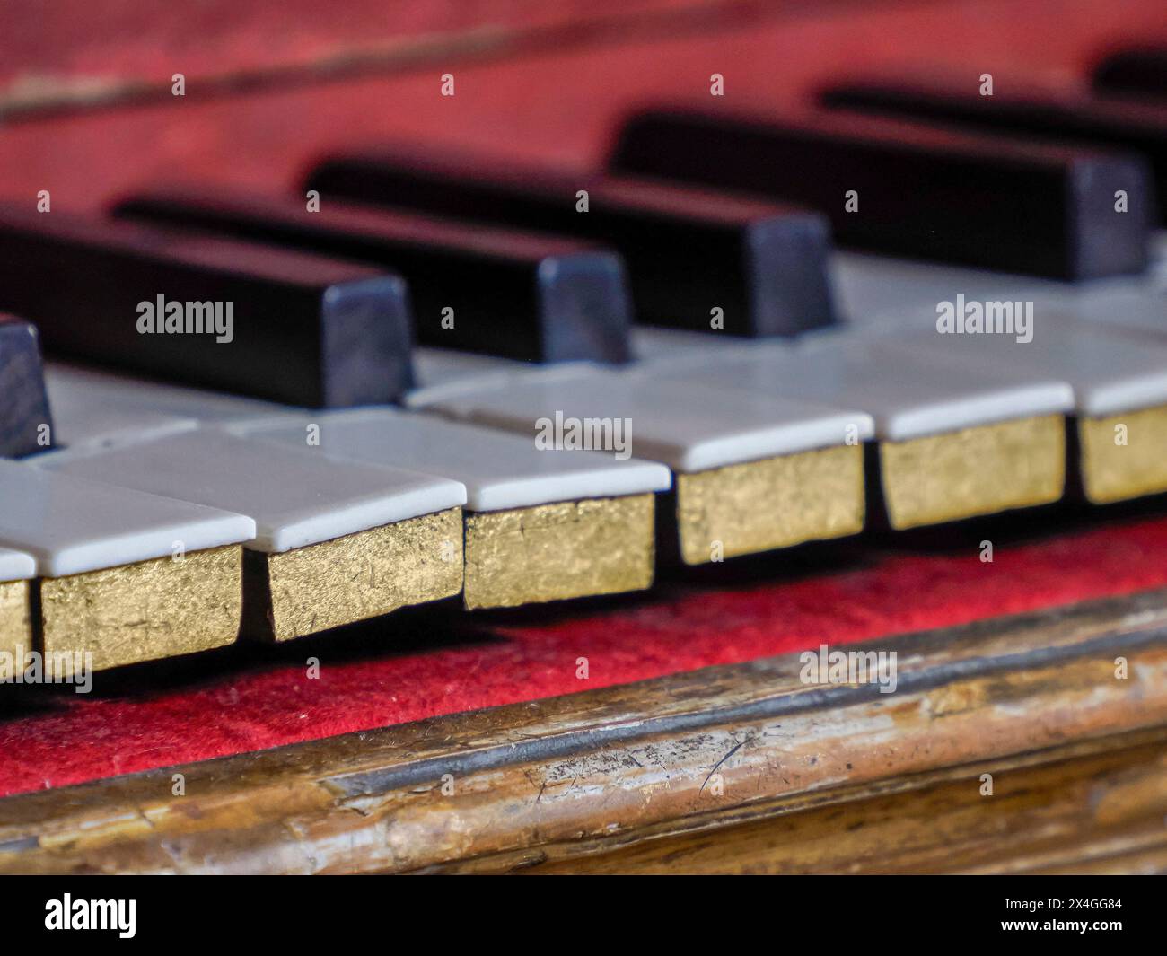 AVEIRO, PORTUGAL - APRIL 25 2024 old pipe organ keyboard in the church ...