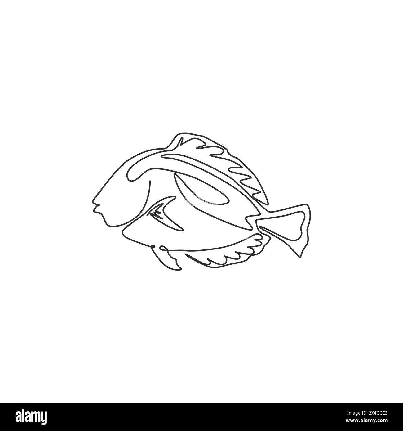 Single continuous line drawing of adorable blue tang fish for marine ...