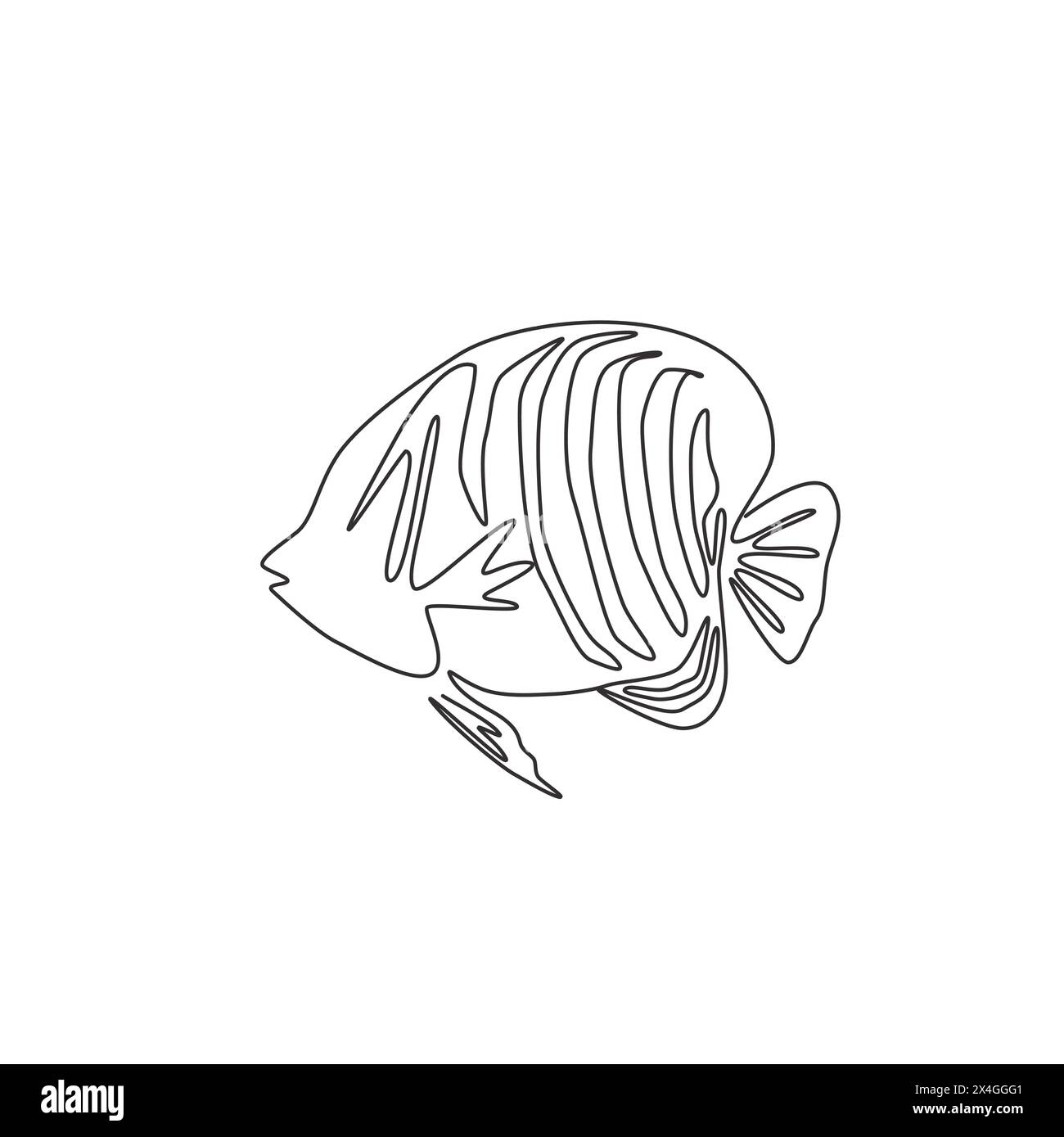 Single continuous line drawing of adorable regal angelfish for company ...
