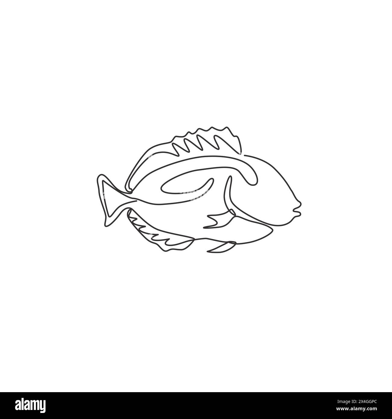 One continuous line drawing of cute blue tang fish for company logo ...
